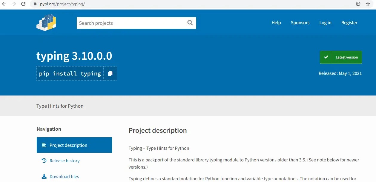 Python importerror no module named typing