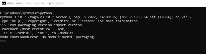 Modulenotfounderror no module named packaging python